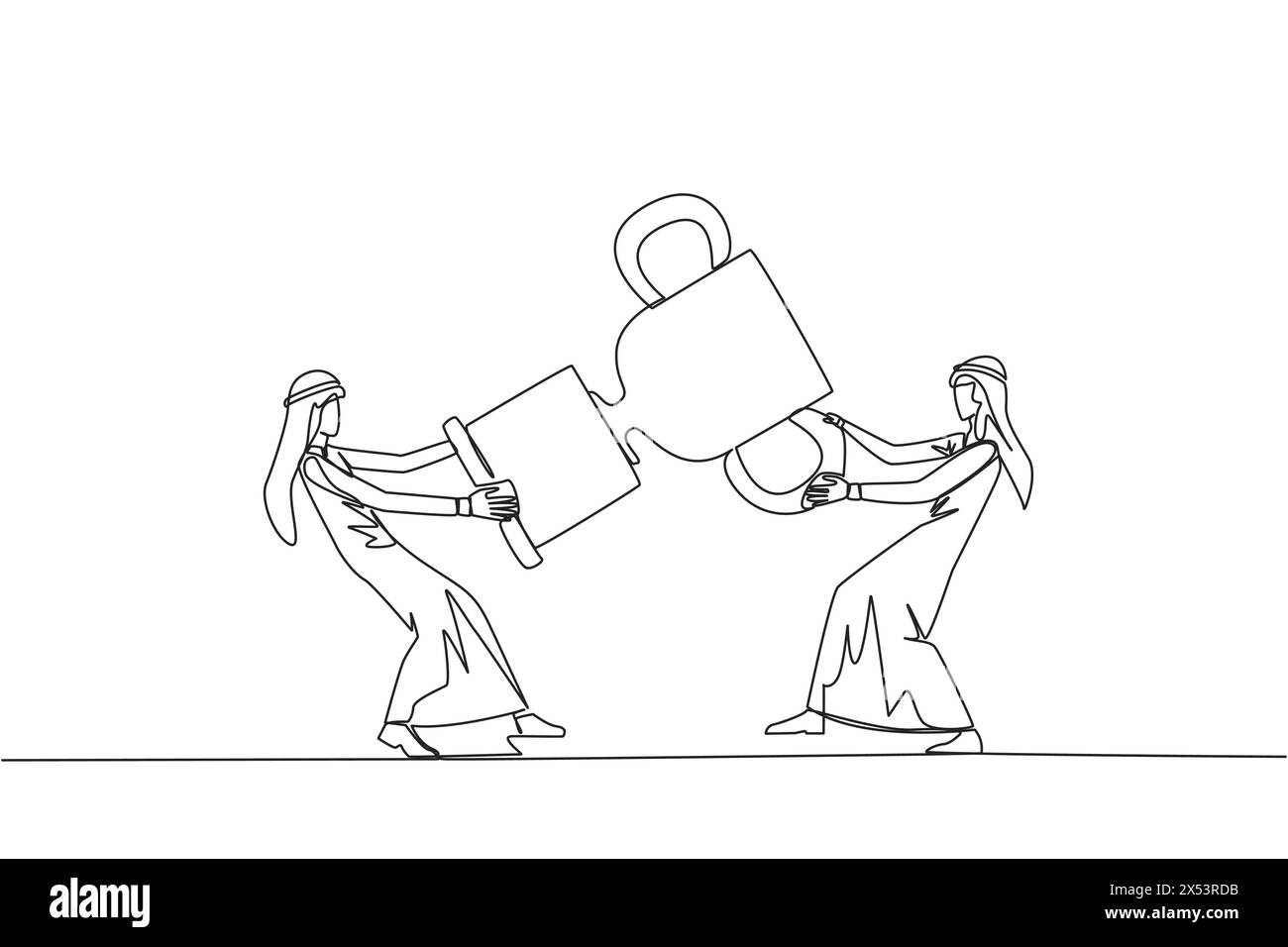 Single continuous line drawing two Arabian businessman fighting over ...
