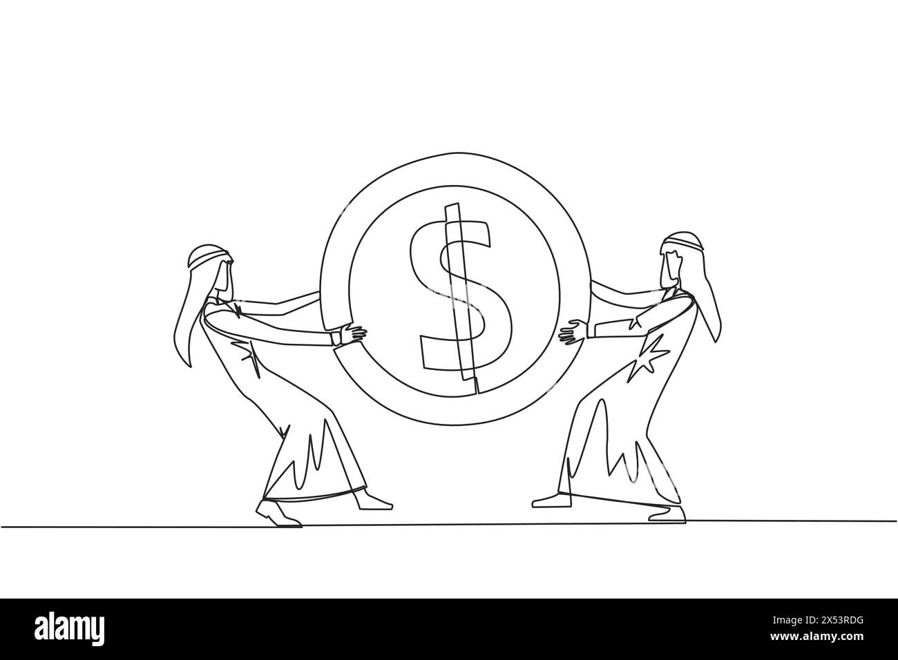 Continuous one line drawing two angry Arabian businessman fighting over ...
