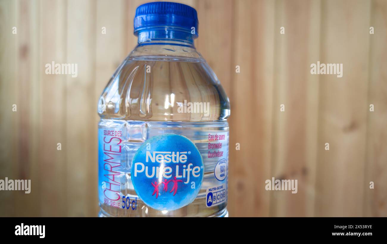Bordeaux , France - 04 24 2024 : Nestle Pure Life detail of the label ...