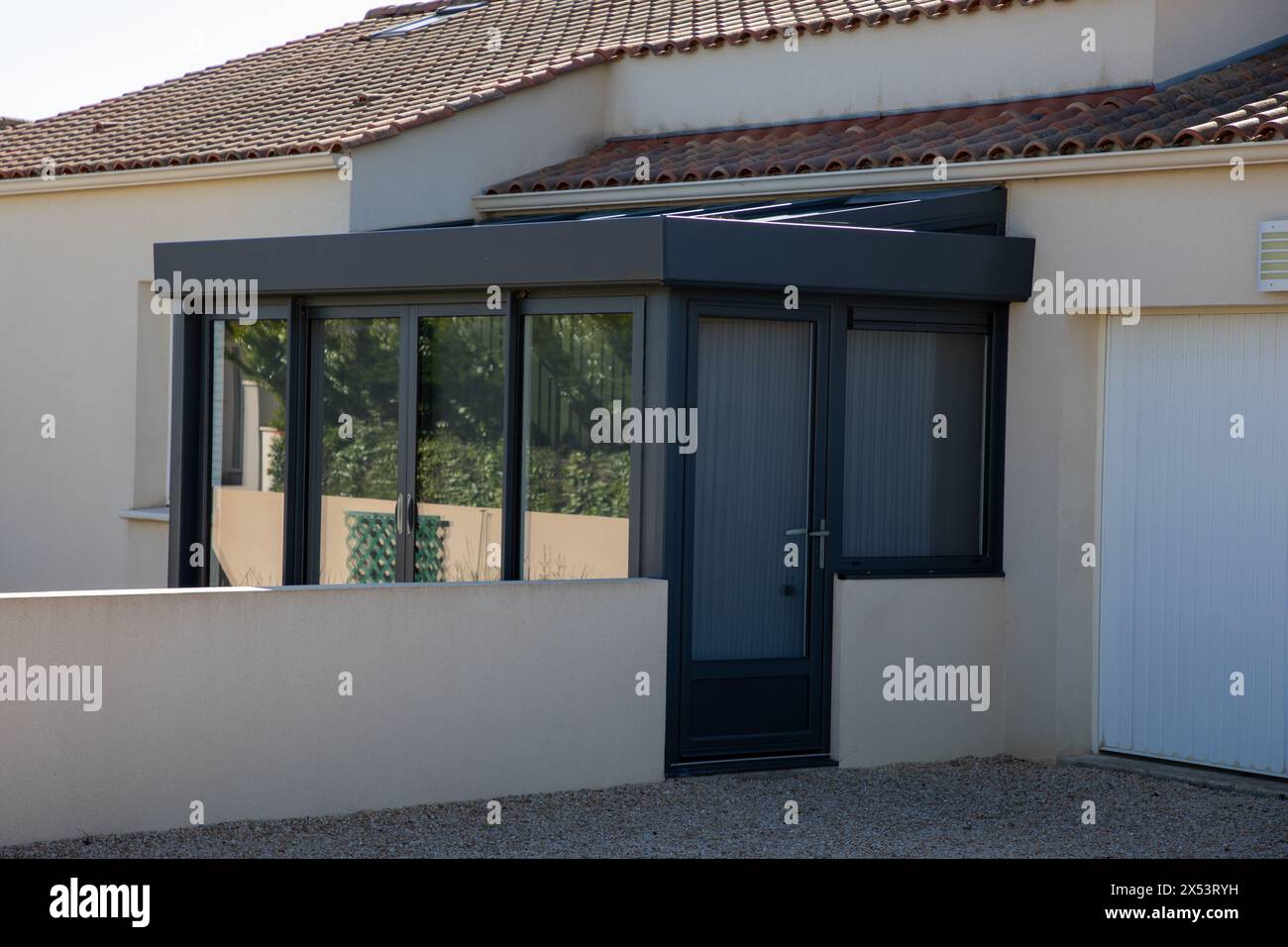 modern closed window of veranda grey in home garden Stock Photo - Alamy