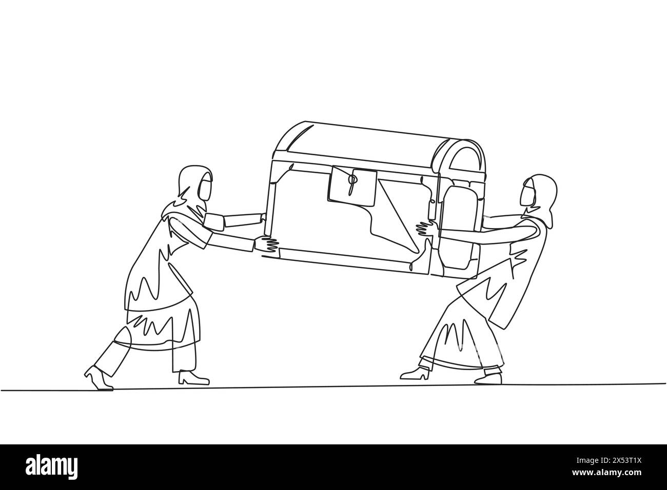 Single continuous line drawing two egoistic Arabian businesswoman ...