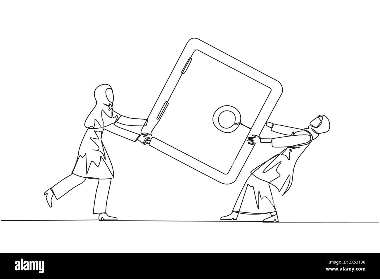 Single continuous line drawing two Arabian businesswoman fighting over ...