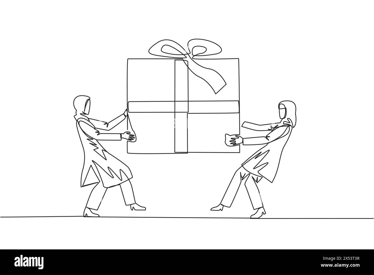 Single one line drawing two professional Arabian businesswoman fighting ...