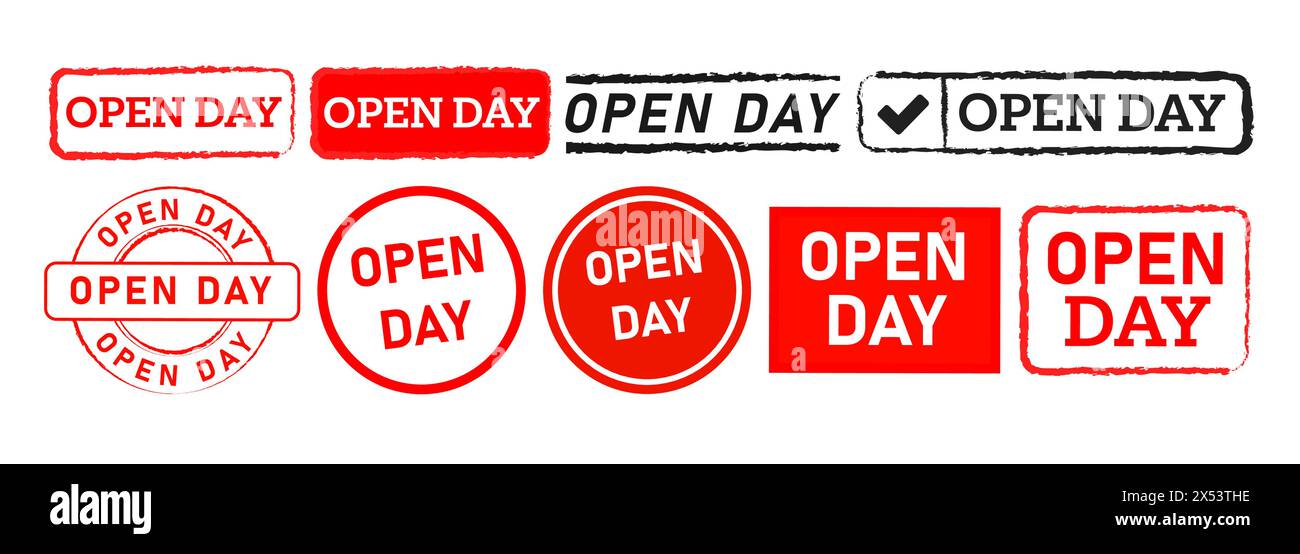 open day rectangle and circle stamp label sticker sign for business ...