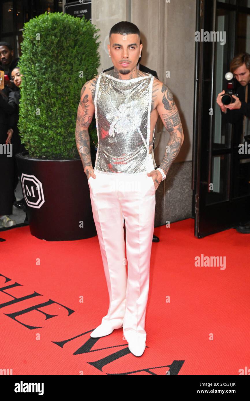 Rauw Alejandro at The Mark Hotel before the 2024 Met Gala: Sleeping Beauties: Reawakening ...