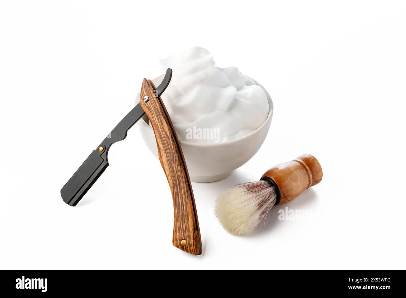 Vintage shaving razor and tools isolated on white Stock Photo - Alamy