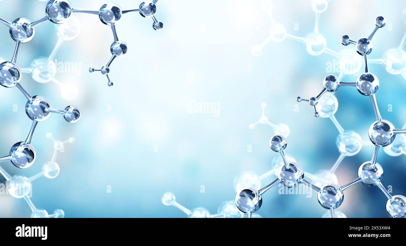 Horizontal banner with model of abstract molecular structure ...