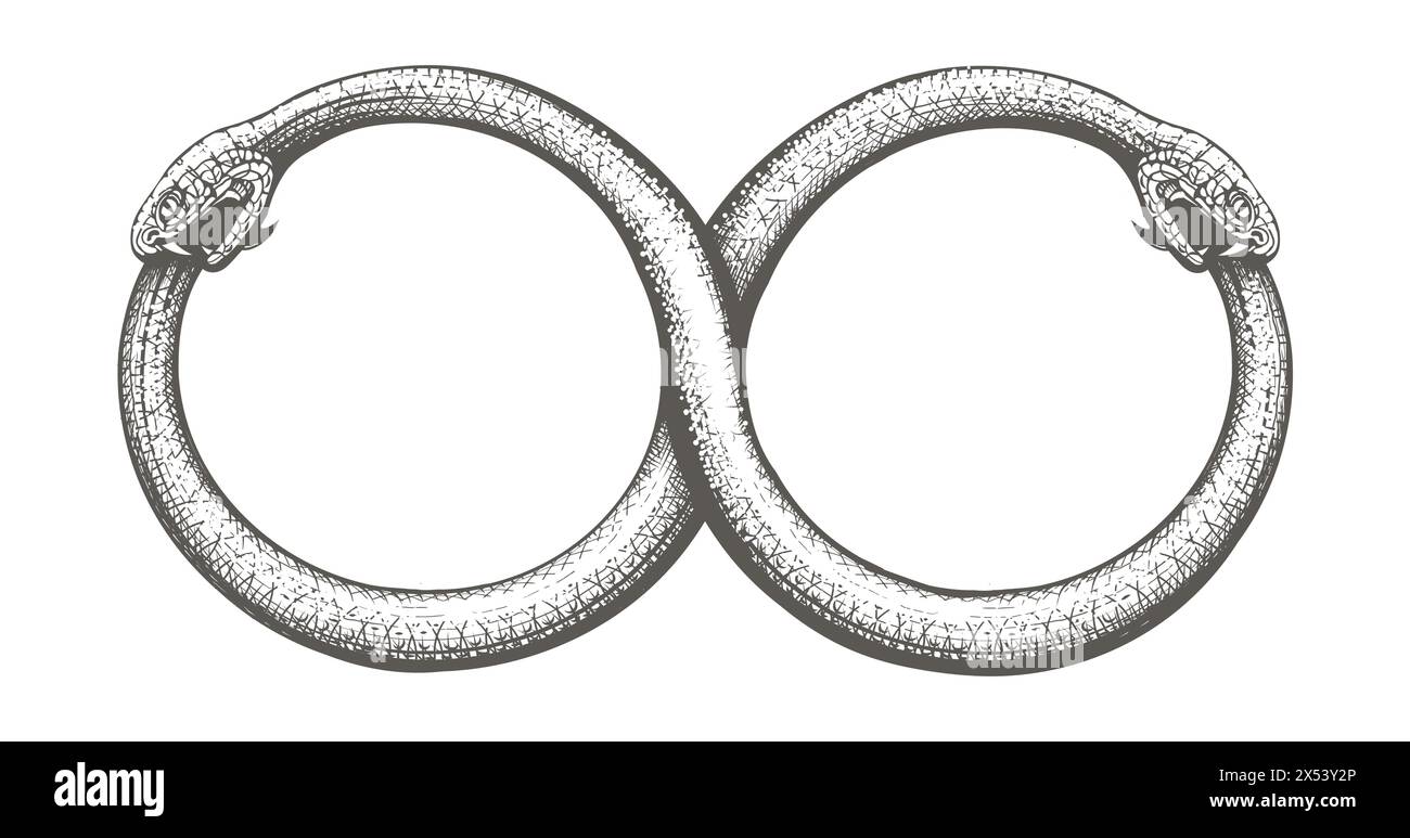 Two Ouroboros Snakes Intertwined in a Horizontal Figure Eight symbol of ...