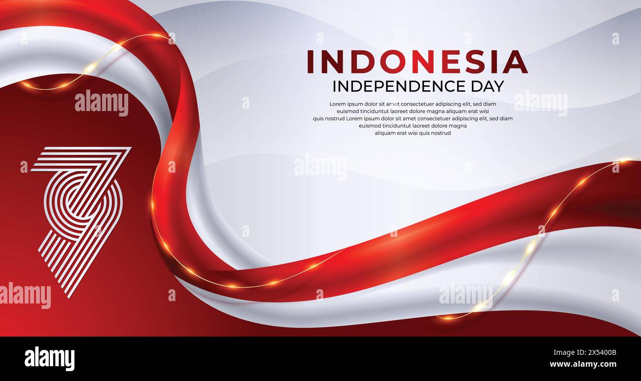 79th Indonesia Independence Day banner with red and white waving ribbon ...