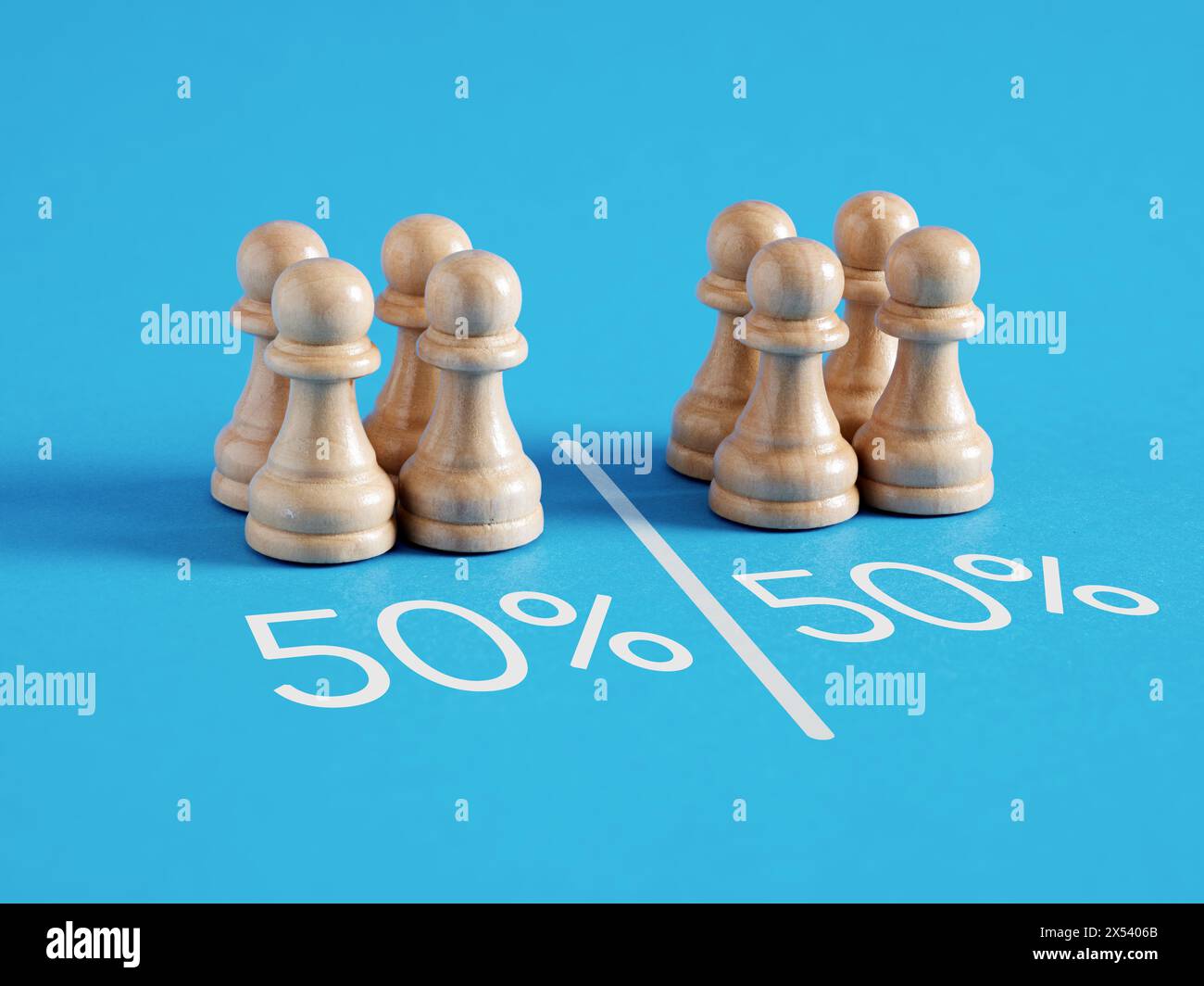 Group of people separated equally by a line. 50 percent out of 100 ...