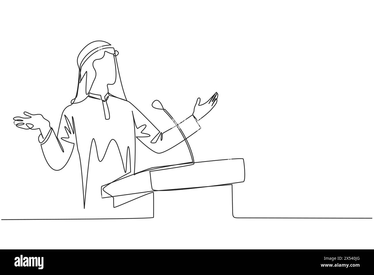 Single one line drawing Arabian businessman speaking at the podium ...
