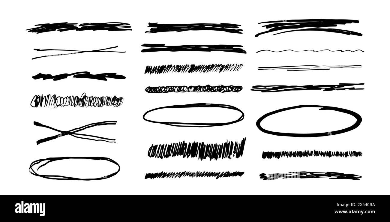 Underlines emphasis set brush stroke, marker lines grunge curve, wavy ...