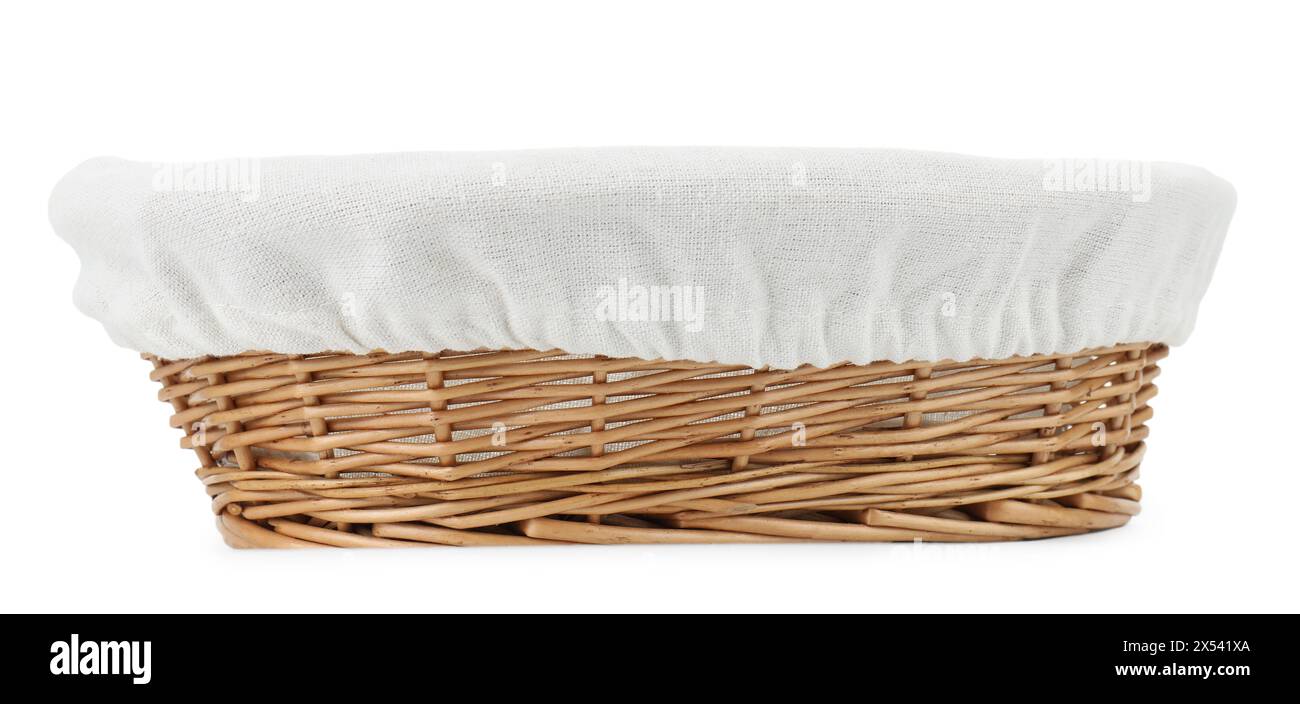 One empty wicker bread basket isolated on white Stock Photo - Alamy