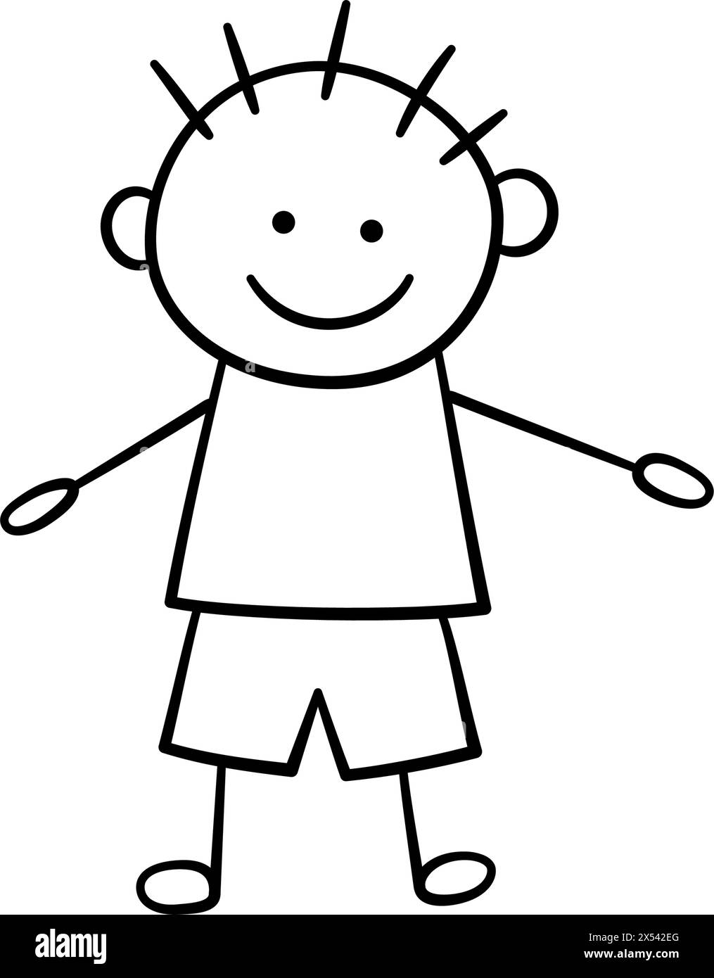 Funny doodle boy. Happy cute doodle kid. Hand drawn boy. Funny child. Vector illustration in ...