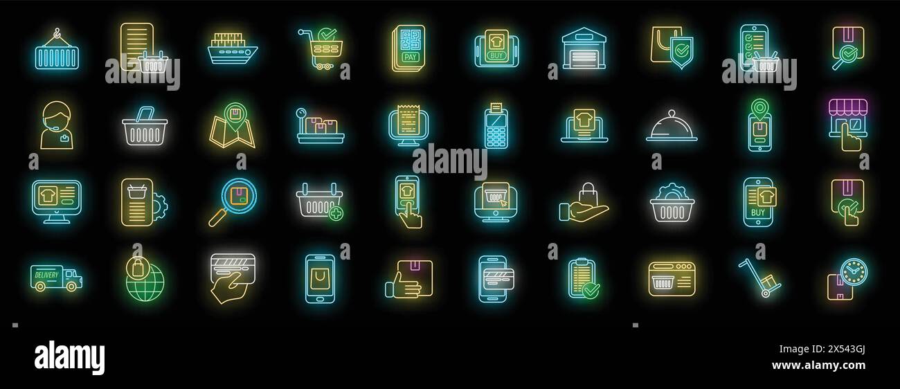 Ordering process icons set outline vector. Delivery box. Export free ...
