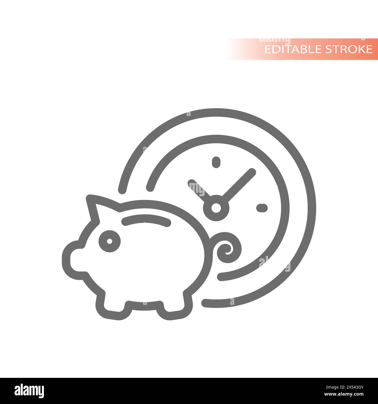 Investment and savings management line icon. Clock and piggy bank ...