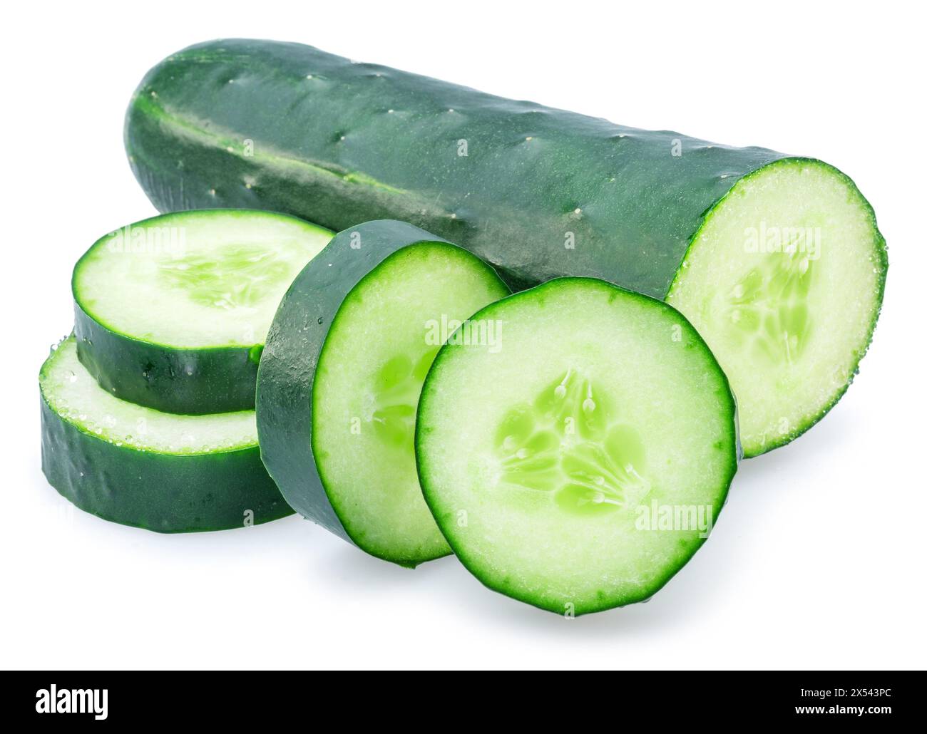 Raw cucumber and cucumber slices isolated on white background Stock ...