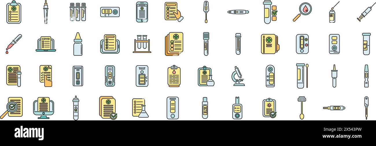 Test result icons set outline vector. Hiv test. Rapid kit thin line ...