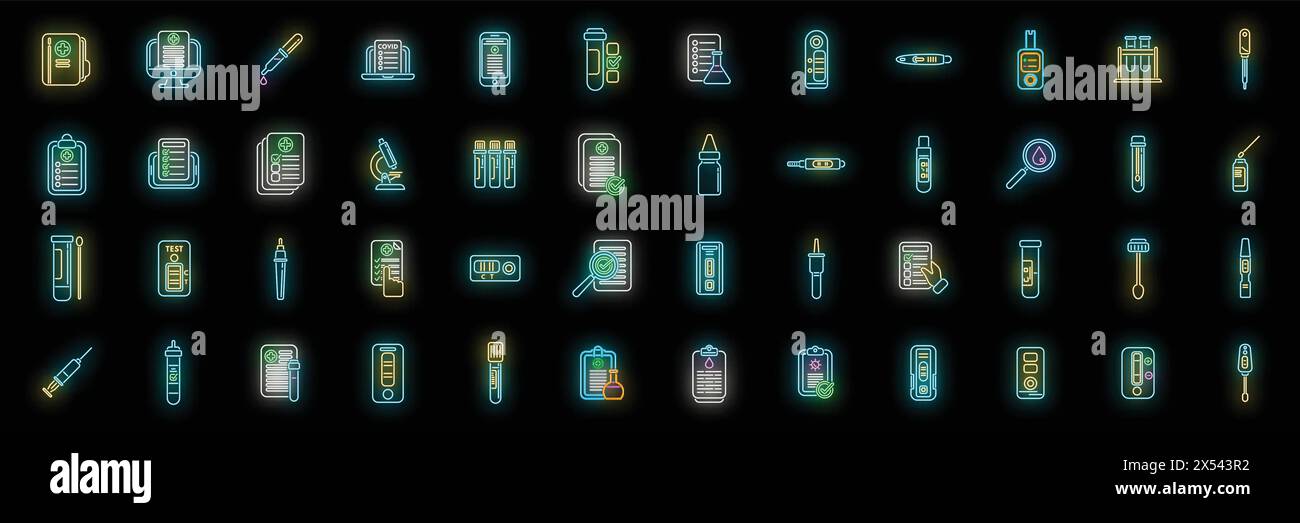 Test result icons set outline vector. Hiv test. Rapid kit neon color on ...
