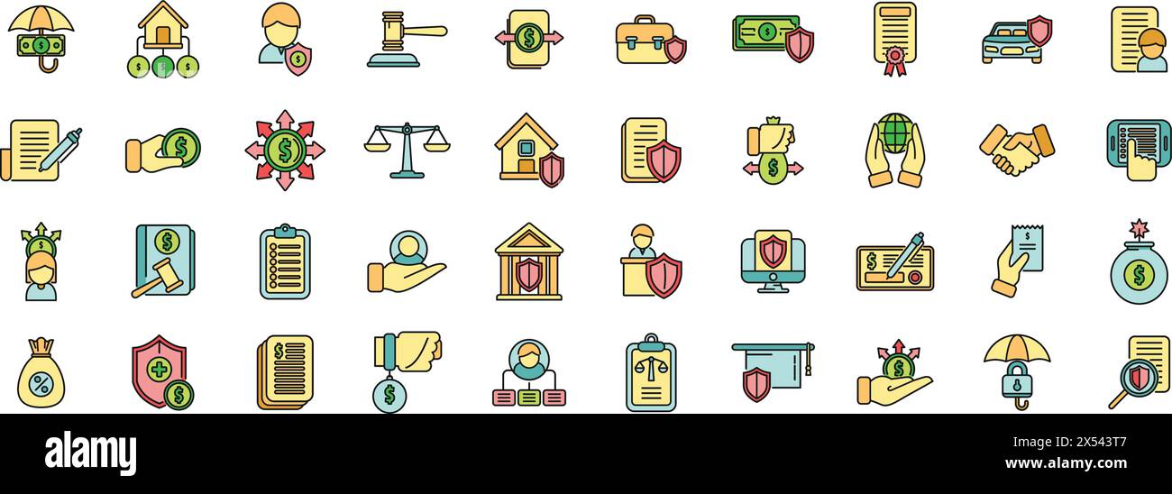 Liability icons set outline vector. Longevity annuity. Bill agreement ...