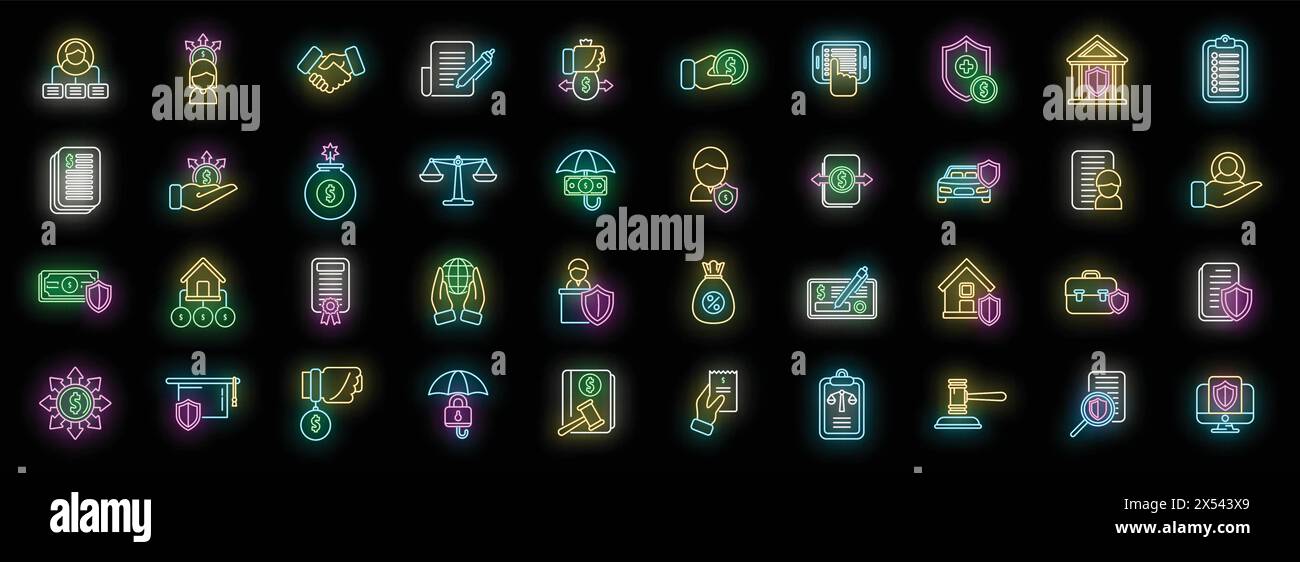 Liability icons set outline vector. Longevity annuity. Bill agreement ...