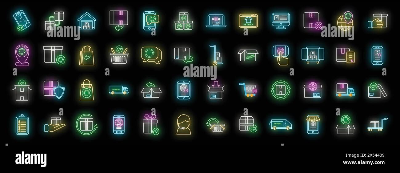 Return of goods icons set outline vector. Agreement certificate. Return ...