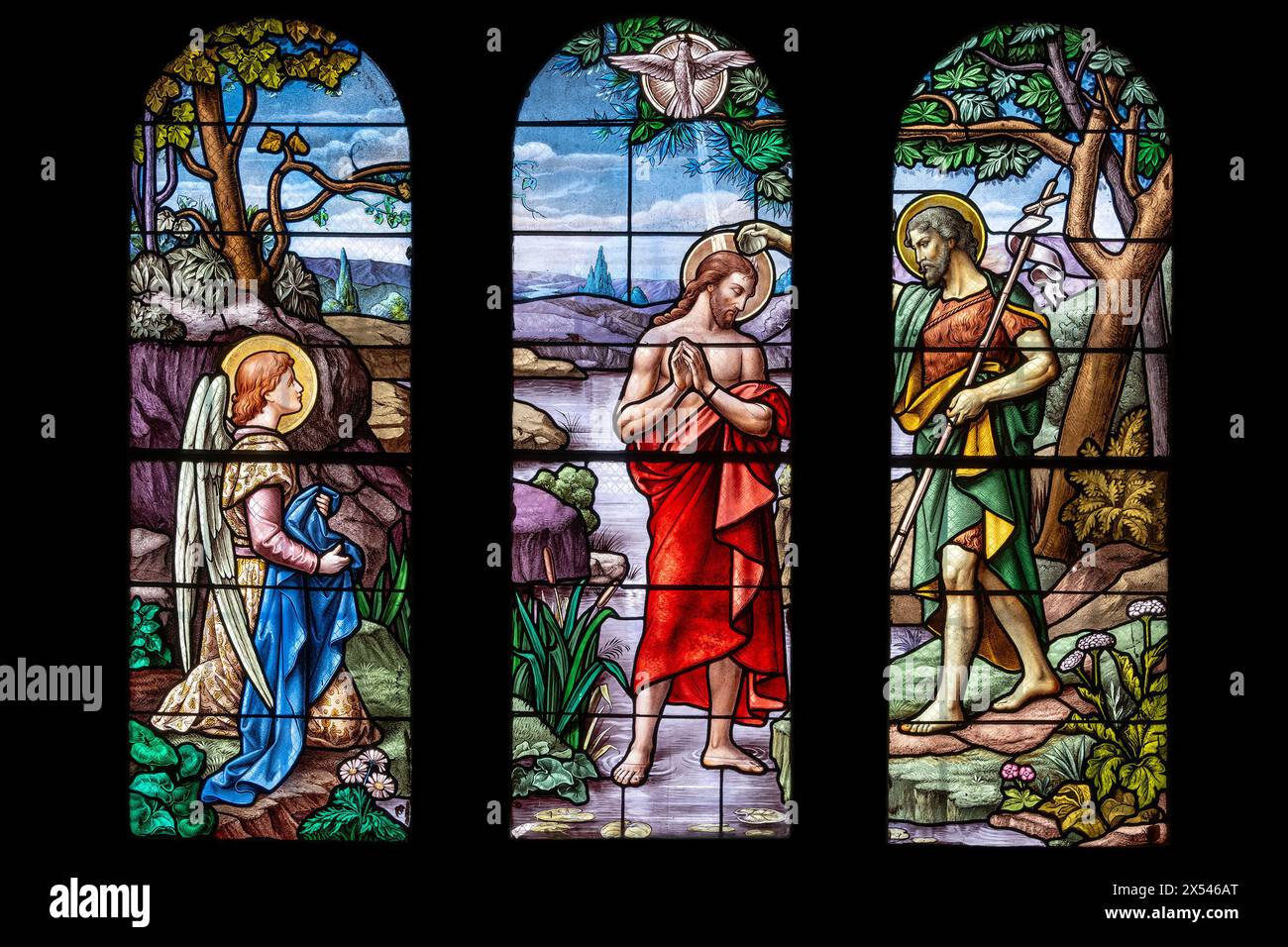 Stained glass windows made in 1922 showing baptism of Jesus in the ...