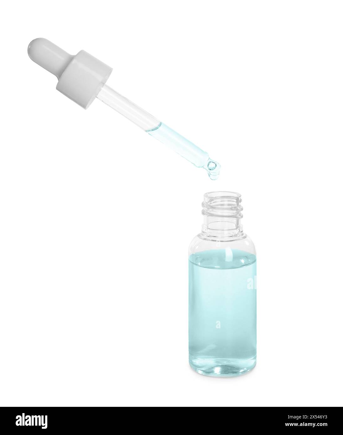 Dripping medical drops into bottle on white background Stock Photo - Alamy