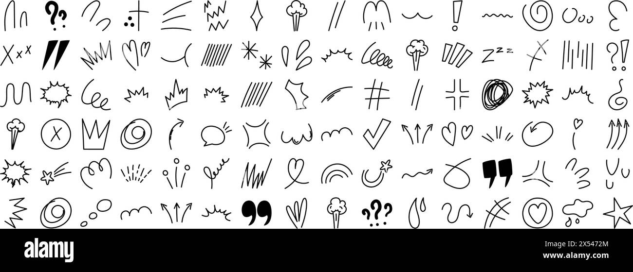 Set of anime emotion effects. Manga collection of arrows, sparkles ...