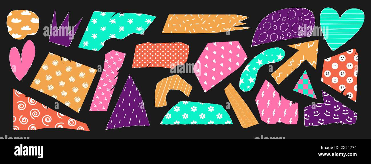 Sheets of paper with torn shapes with funny pattern. Design elements ...