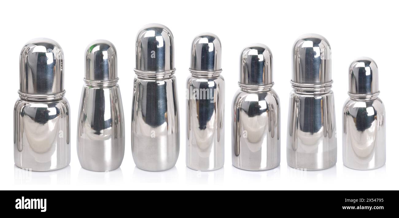 Camera shot on stainless steel bottles with isolated background Stock ...