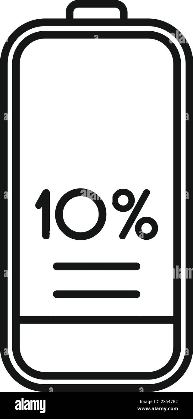 Ten percent low battery charge icon outline vector. Electric status ...