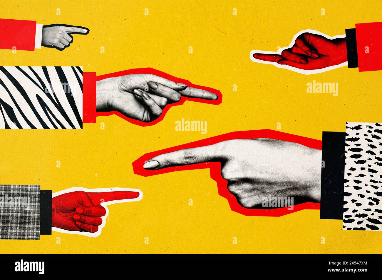 Composite photo collage of people hands fingers point each other blame ...