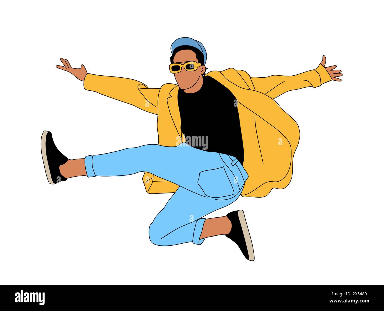 Teenager guy dancer hip hop, breakdance colored outline vector drawing ...