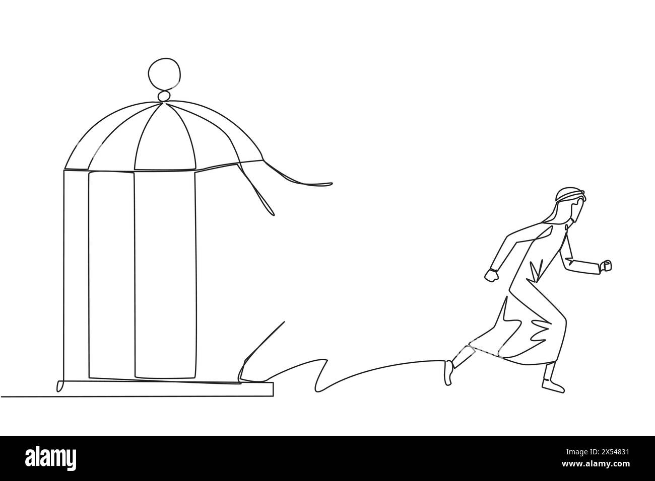 Single one line drawing Arabian businessman trapped in the cage running ...