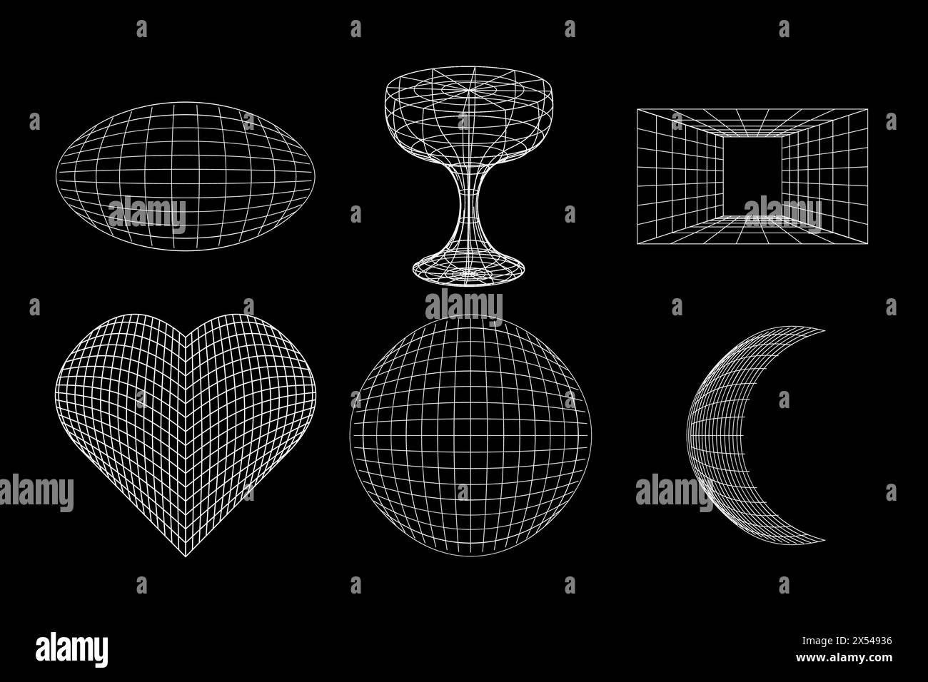 Set linear white and black geometric y2k, 3d, frame, heart, circle ...