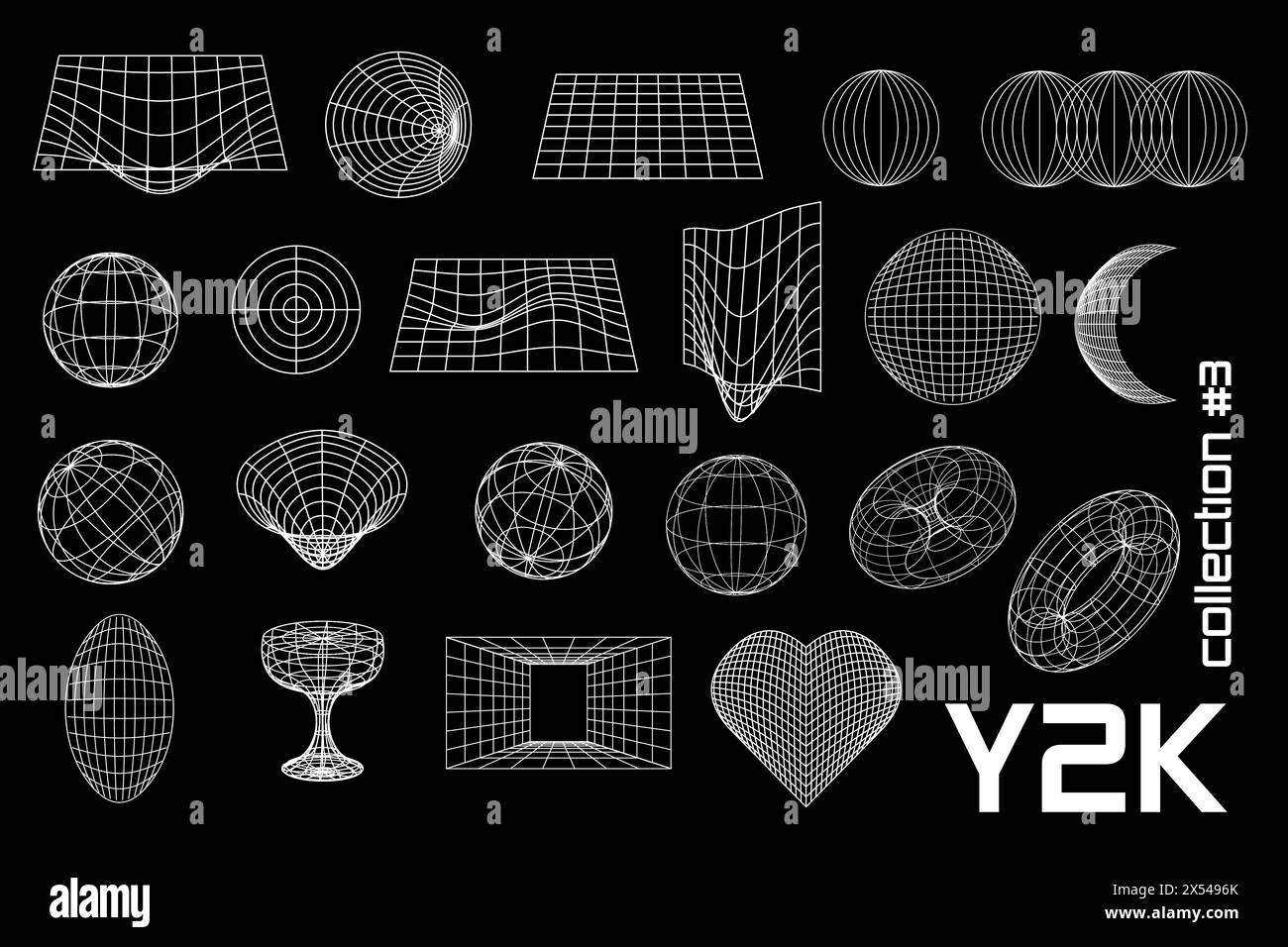 Set line black white y2k, 3d, frame, geometric shapes. Vector for ...