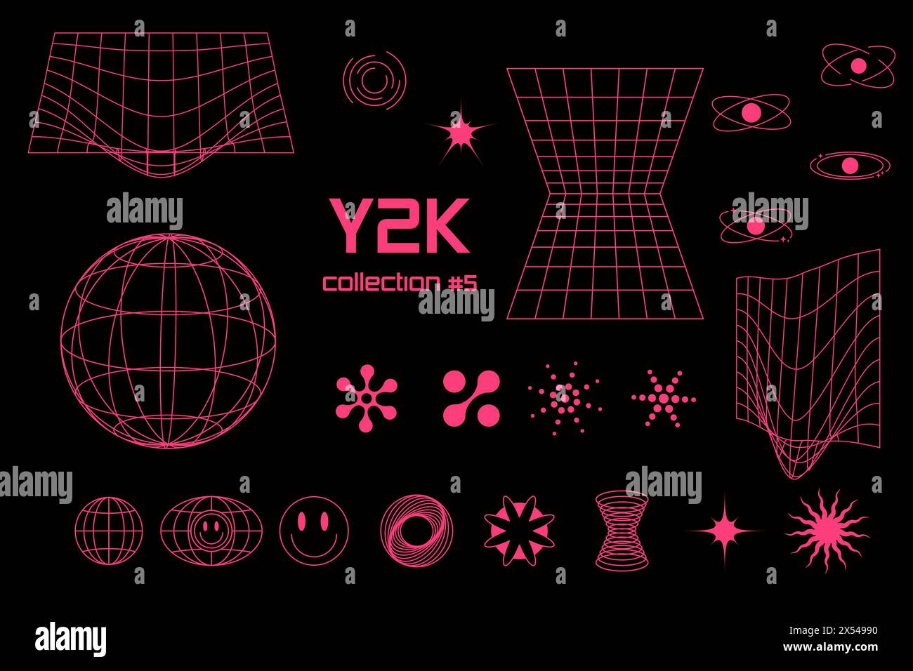 Set linear black geometric planet neon acid pink frame figure y2k, 3d ...