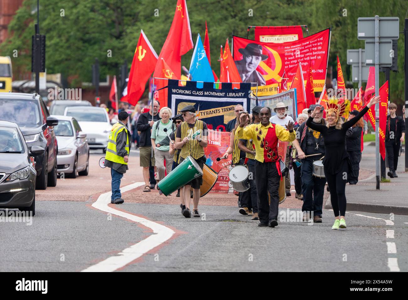 Workers March for Peace Salford Greater Manchester UK. Trade unionists ...