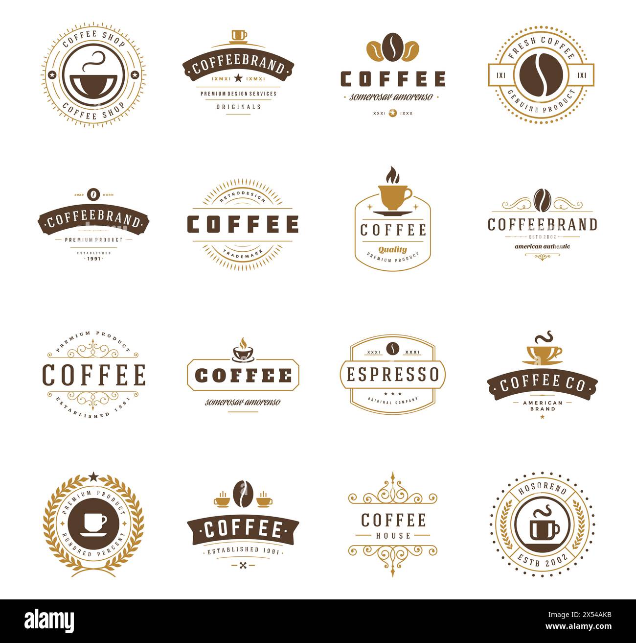 Coffee Shop Logos, Badges and Labels Design Elements set. Cup, beans ...