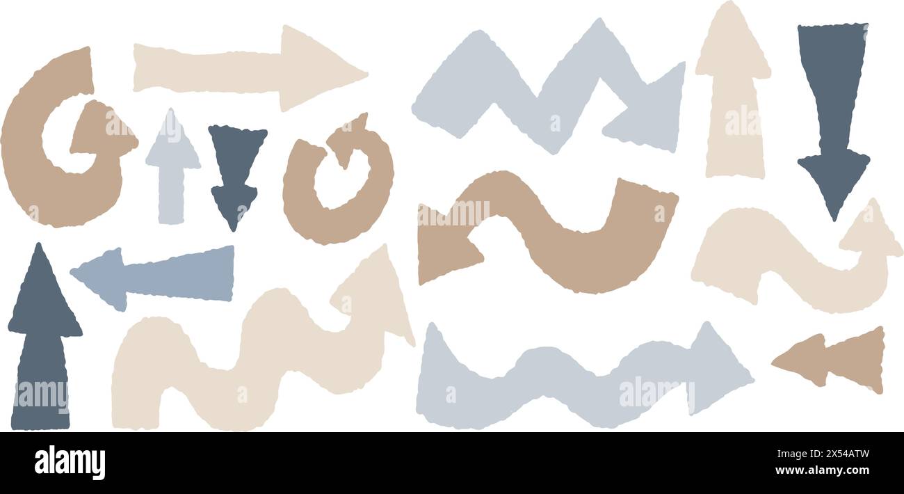 Pastel texture arrows collection. Vector illustration. Isolated hand ...