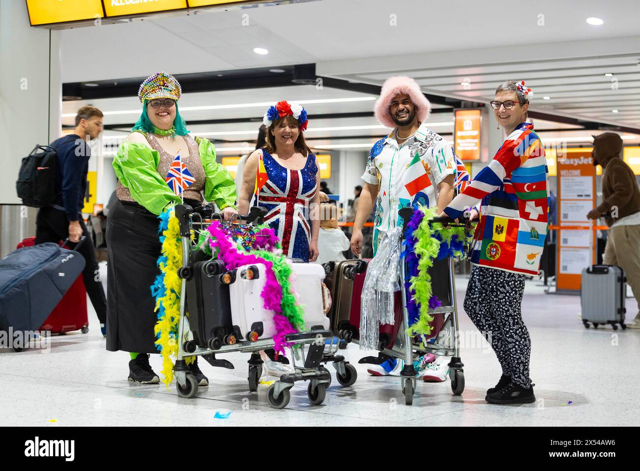 EDITORIAL USE ONLY (Left to right) Eurovision fans Rebecca Simmons ...