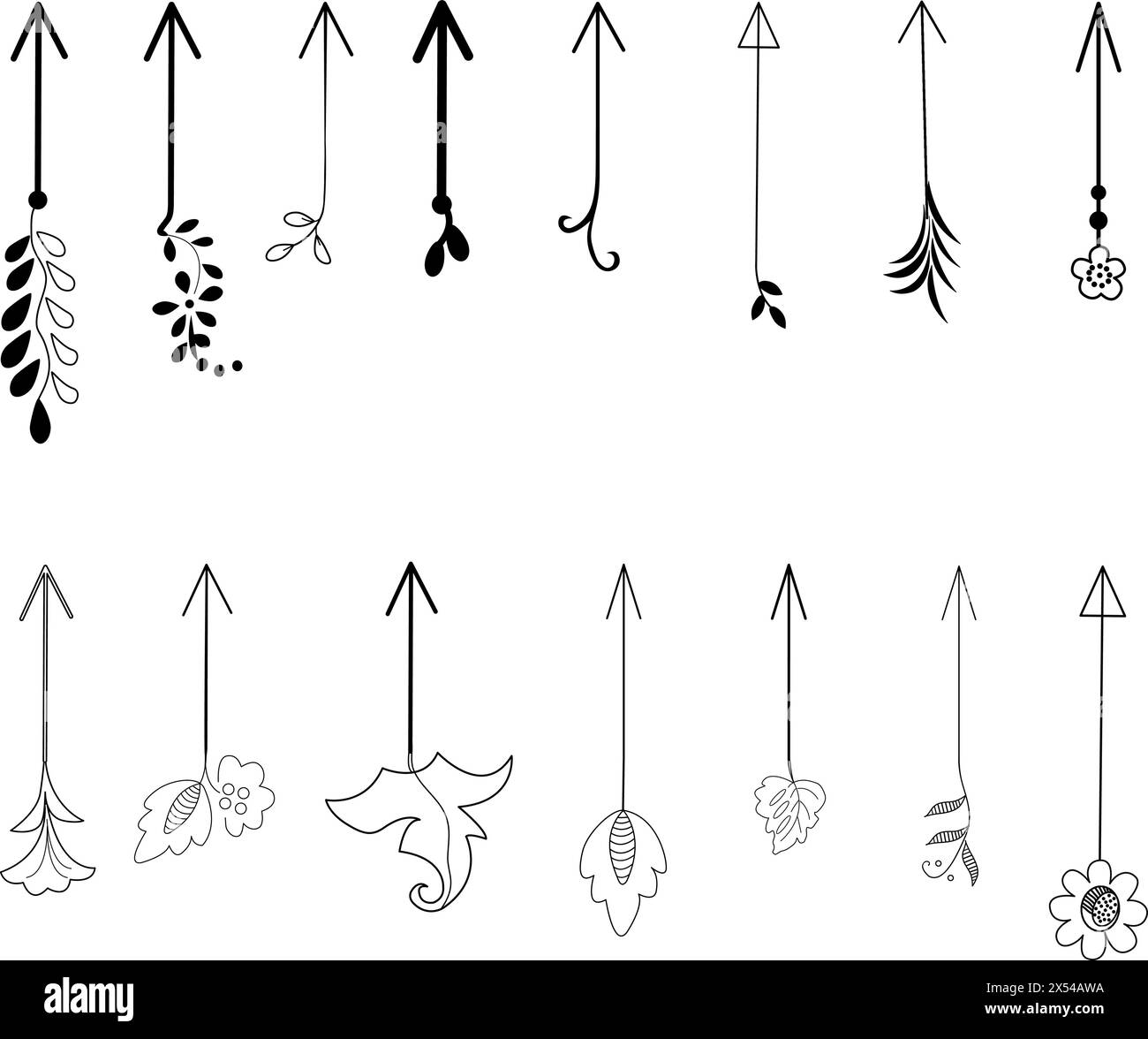Flower arrows icons set isolated on white background, flower ornament ...