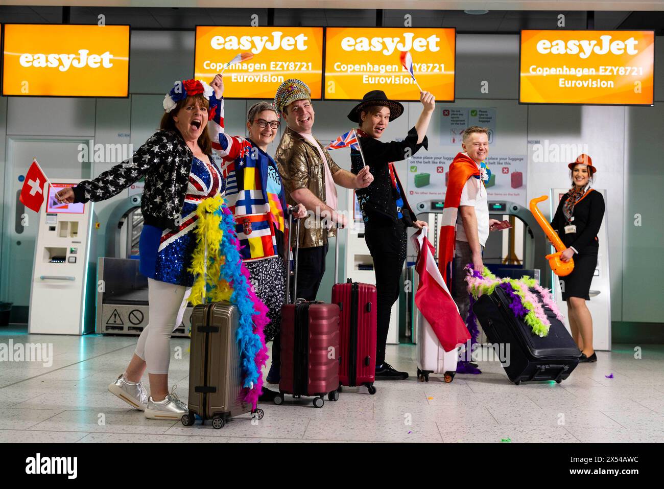 EDITORIAL USE ONLY (Left to right) Eurovision fans Julie Ward ...