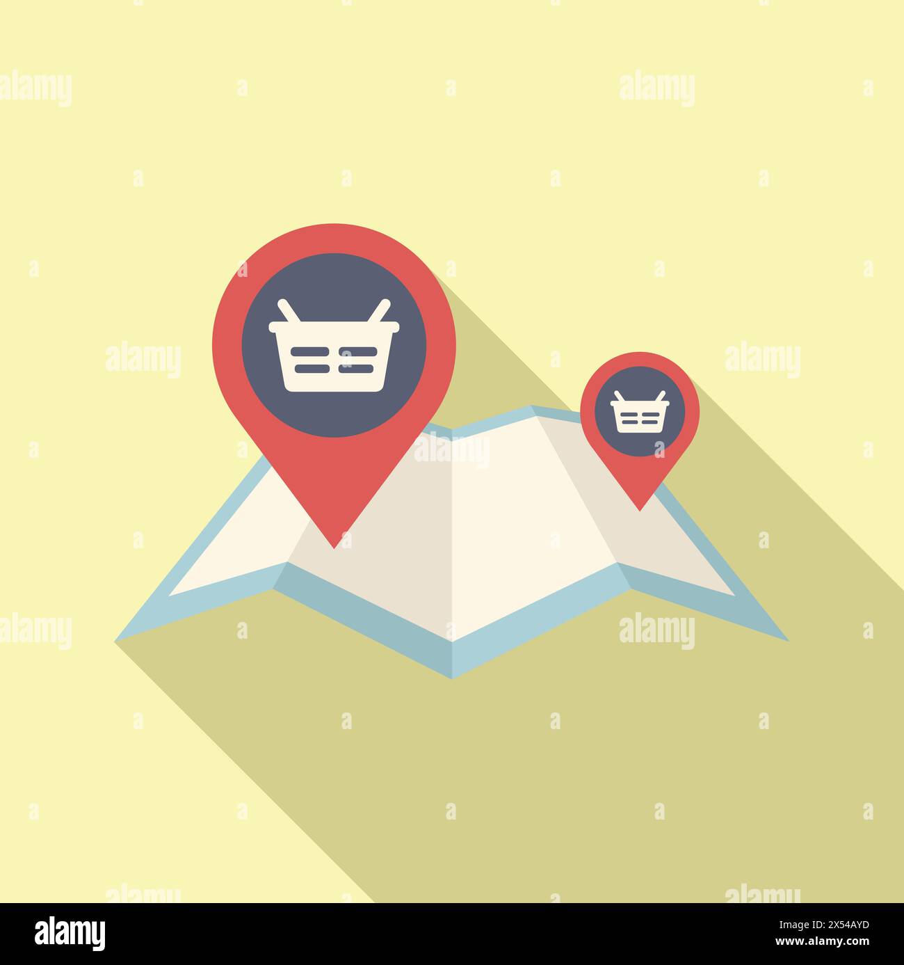 Location shop on map icon flat vector. Near find retail. Mall radius ...