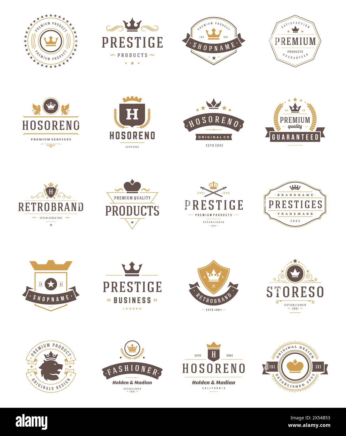 Vintage Crowns Logos Set Vector Design Elements Premium Quality