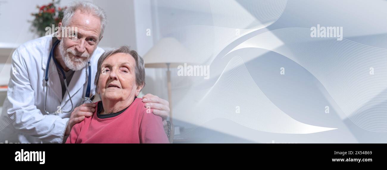 Doctor comforting senior woman; panoramic banner Stock Photo - Alamy