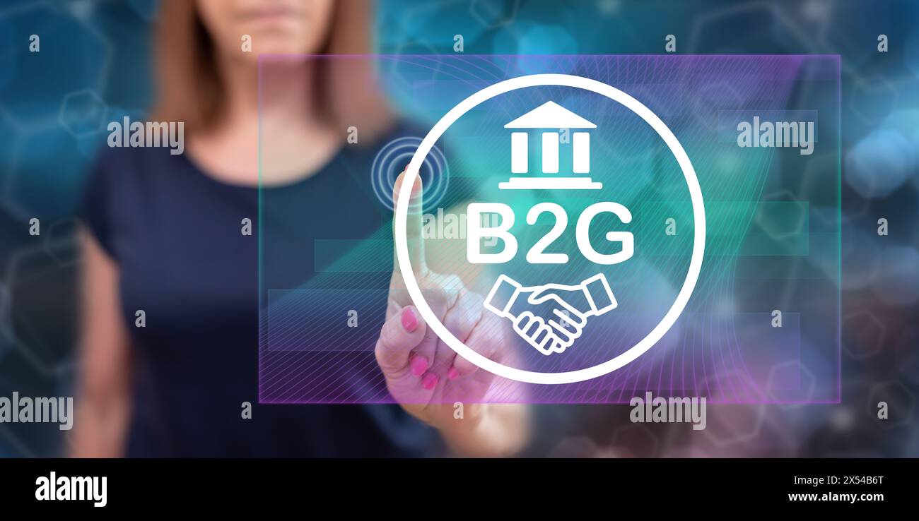 Woman touching a b2g concept on a touch screen with her finger Stock ...