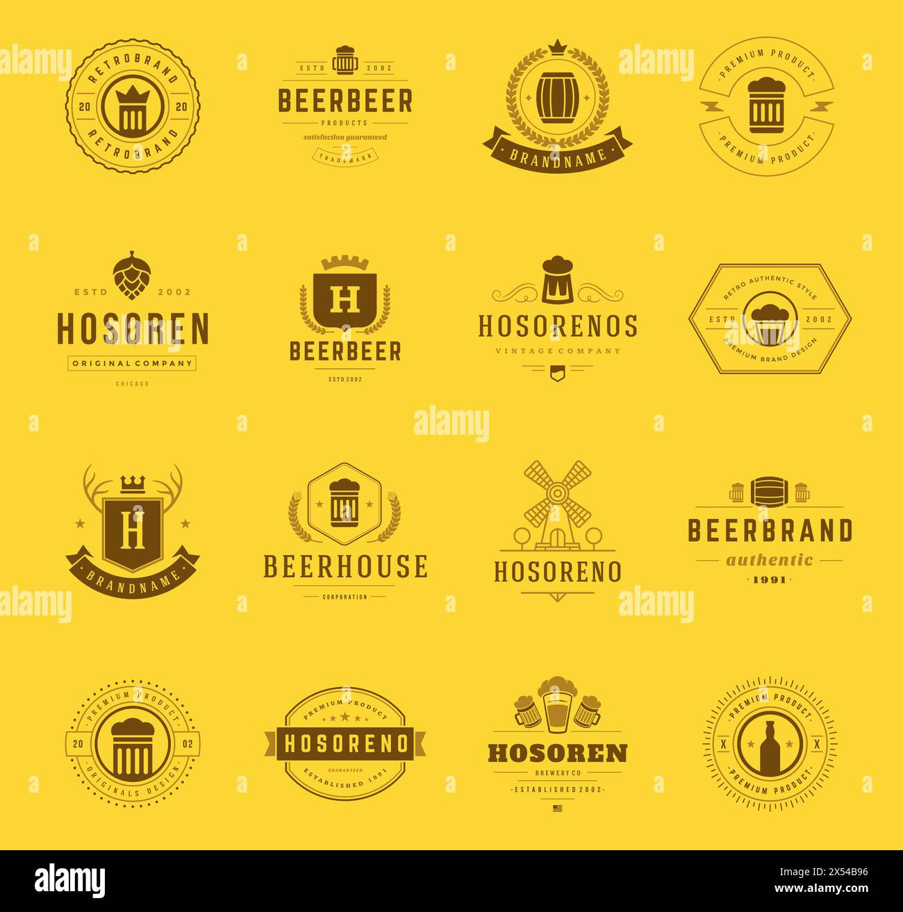Beer pub labels set logo design elements brewery beer label hi-res ...