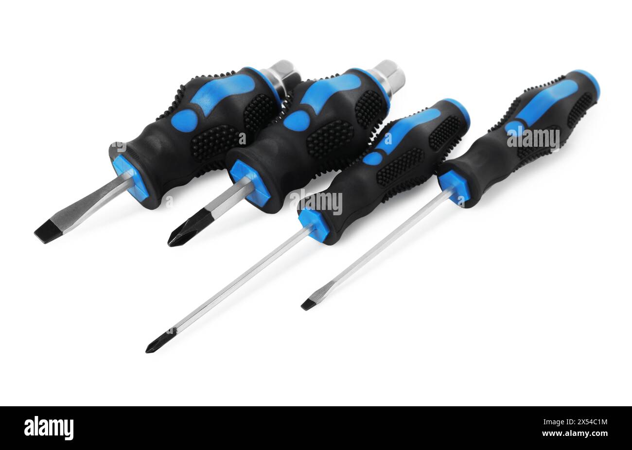 Set of screwdrivers with blue handles isolated on white Stock Photo - Alamy
